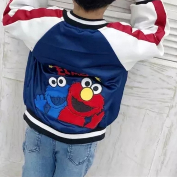 Jackets & Coats | Elmo Cookie Monster Blue Varsity Kids Jackets | Poshmark